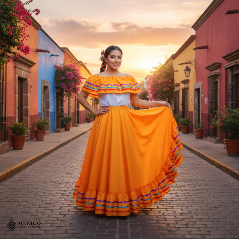 Dark Yellow Mexican Jalisco Dress Set – Handmade Traditional Folkloric ...