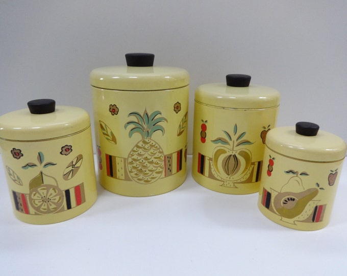 Canister Set, Metal Canister Set, Yellow Canister Set, Pineapple ...