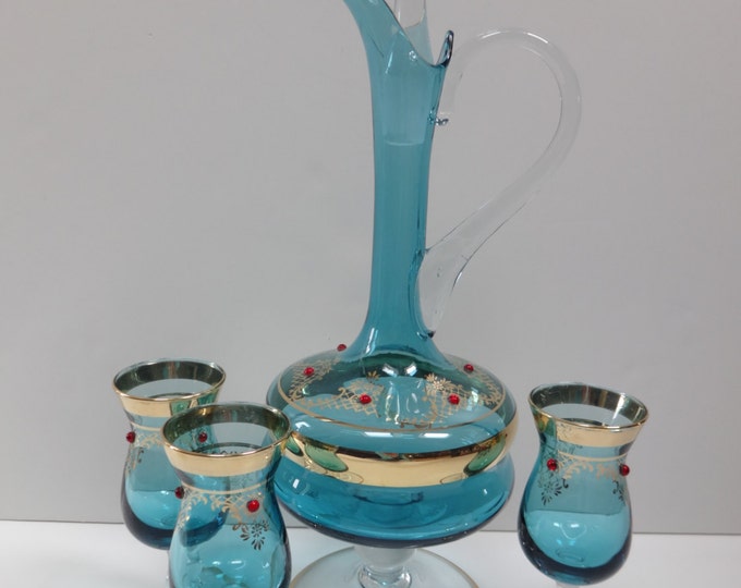 Blue Glass Decanter Set Blue Glass Wine Decanter Set Blue - Etsy