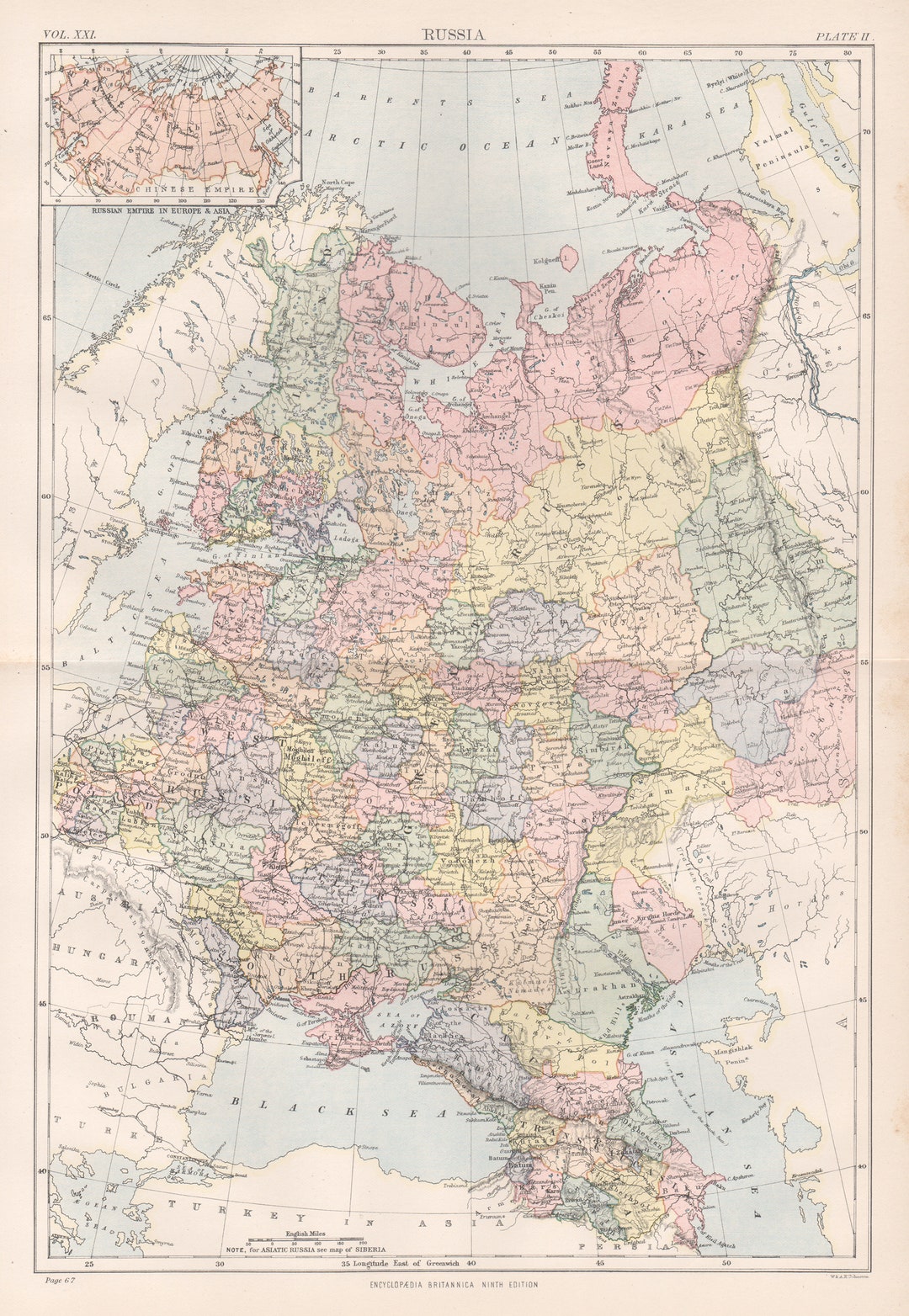 Russia Antique Late 19th Century Map, Circa 1885. - Etsy