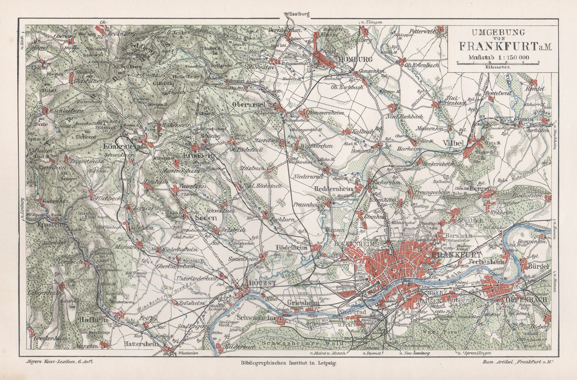 city map plan Germany Frankfurt and surrounds circa 1895 Prints Art ...
