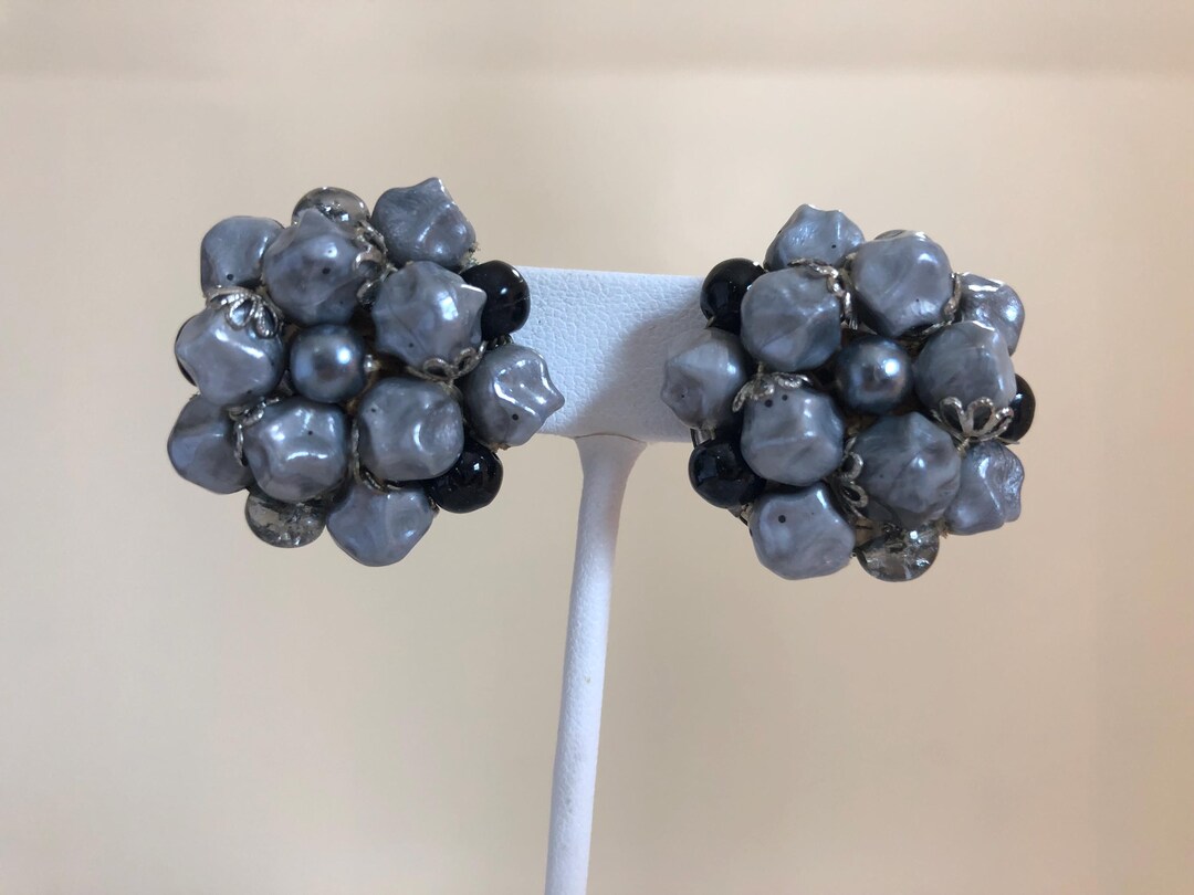 Vintage 1950's Gray Cluster Clip on Earrings From Germany - Etsy