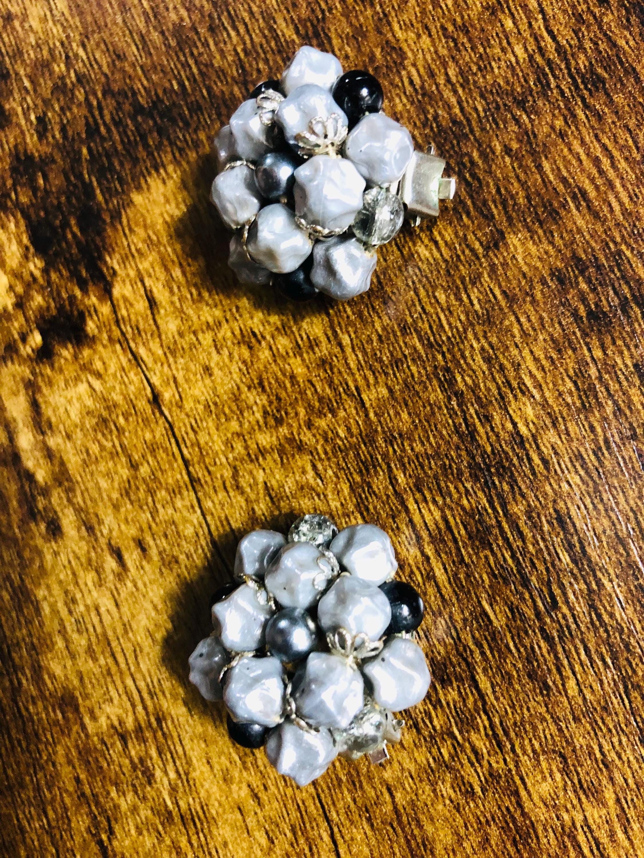 Vintage 1950's Gray Cluster Clip on Earrings From Germany - Etsy