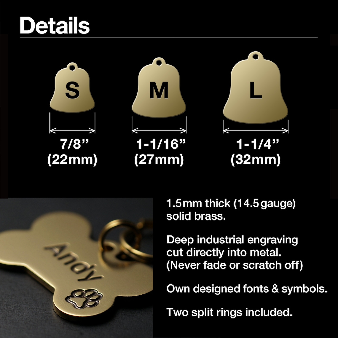 Dog Tag Bell Dog Tag Brass Dog Tag Pet ID Tags - Etsy