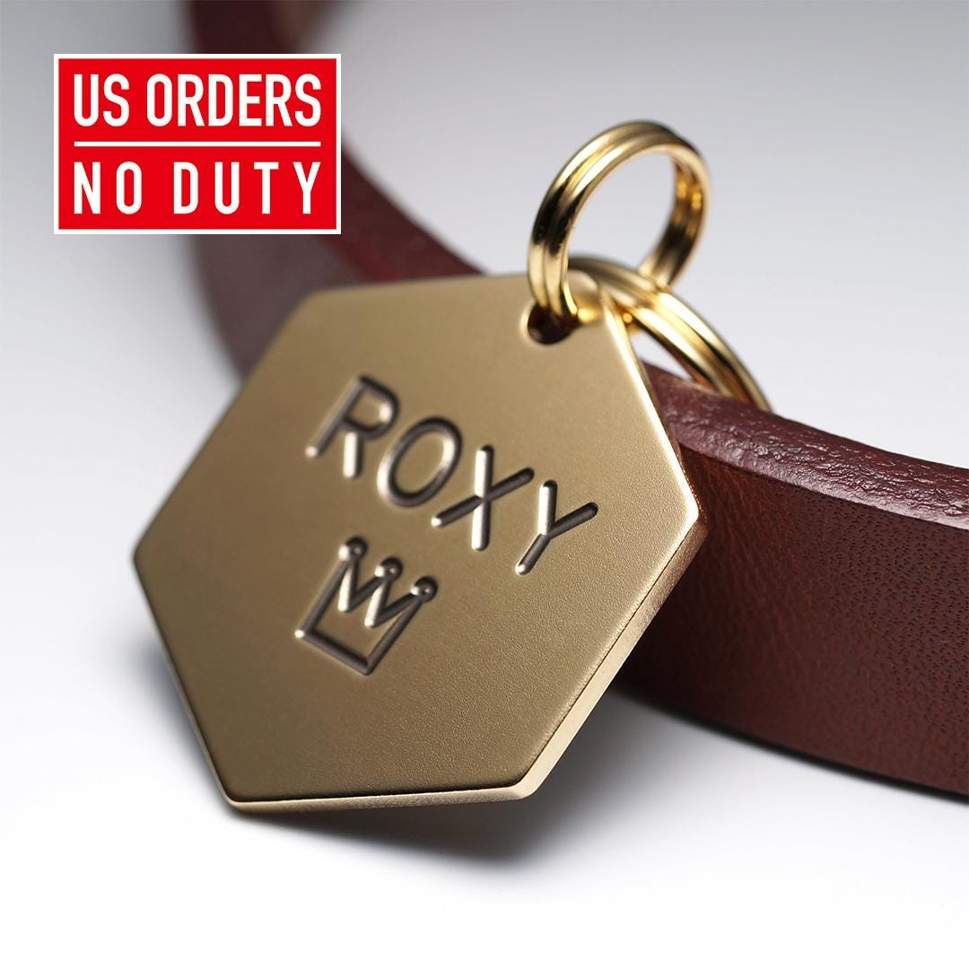 Hexagon Dog Tag: Personalized Brass Dog Tag, Engraved Pet ID Tag ...