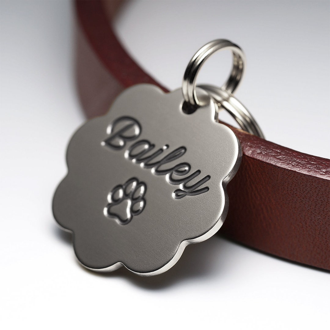 Dog Tag script Font, Flower Dog Tag, Nickel Dog Tag, Pet ID Tags ...