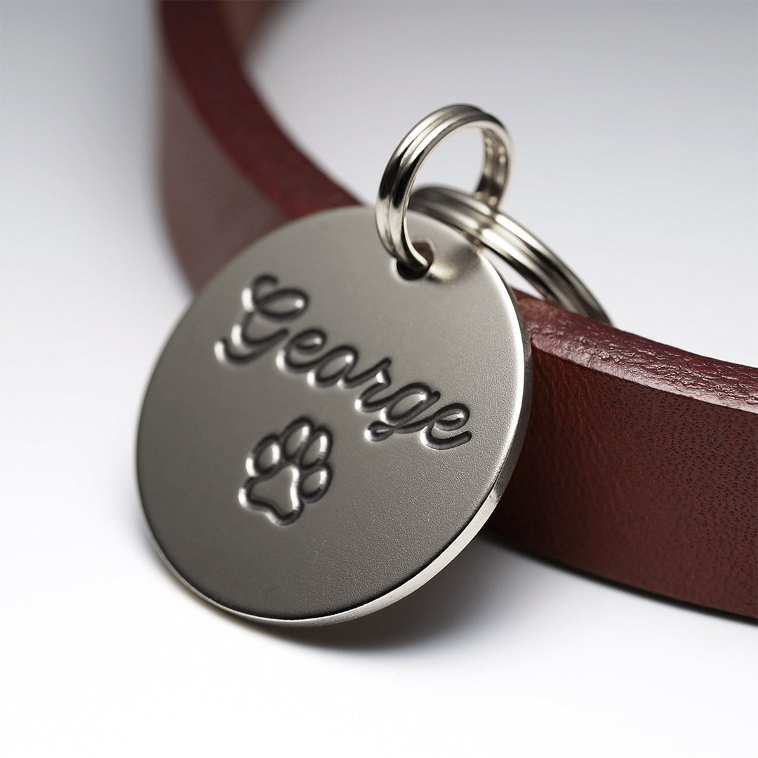 Dog Tag script Font Round Dog Tag Nickel Dog Tag Pet ID - Etsy