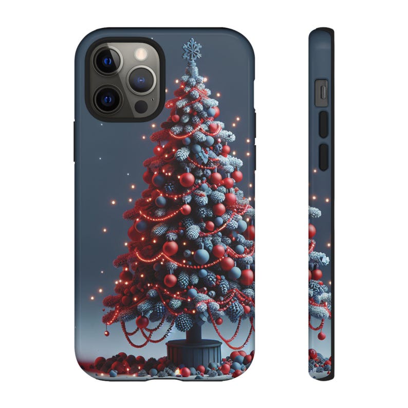 3D Phone Case Christmas Tree Lights Garland Scarlet & Grey Protective ...