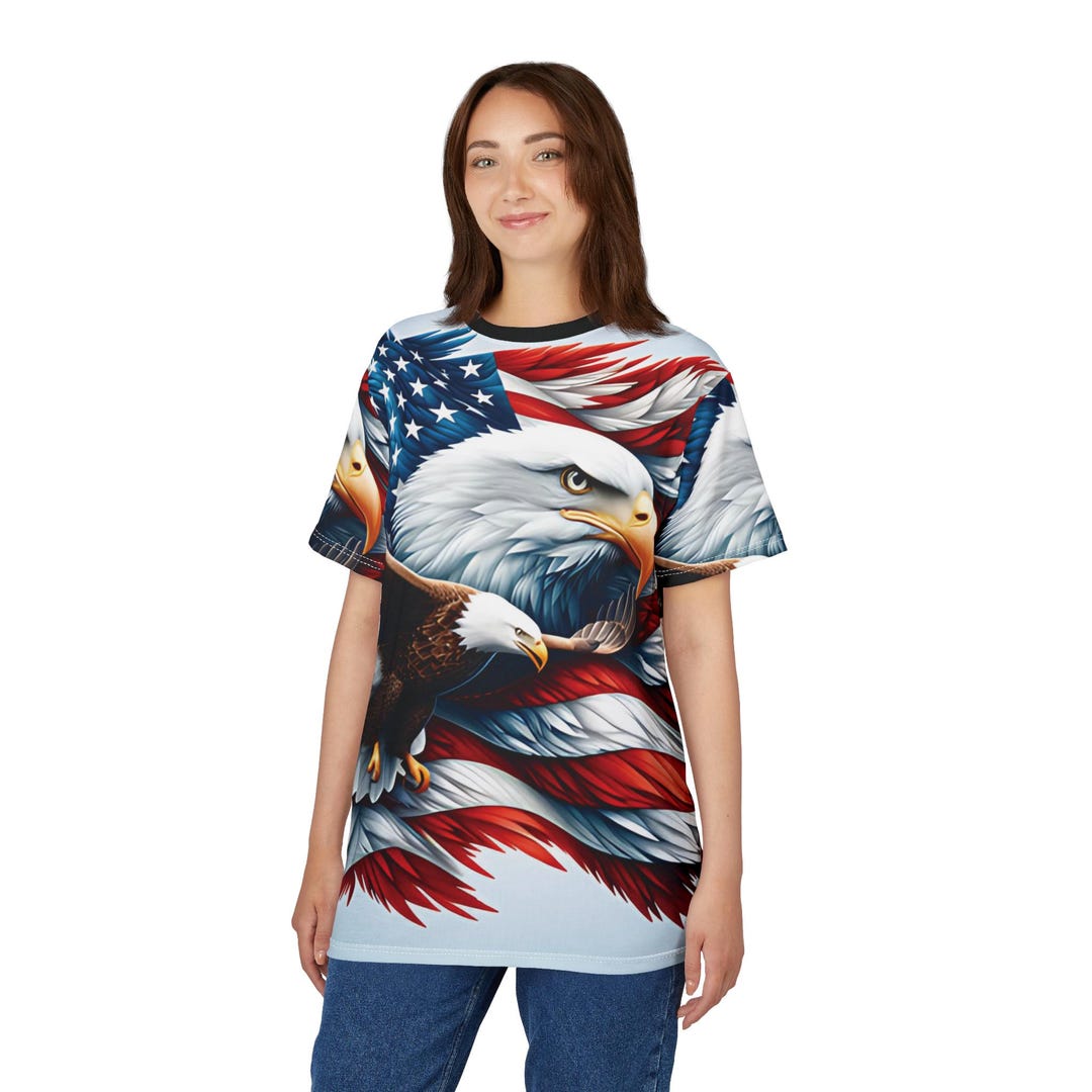 Patriotic American Flag Eagle Tee, Red White Blue Shirt, All Over Print ...