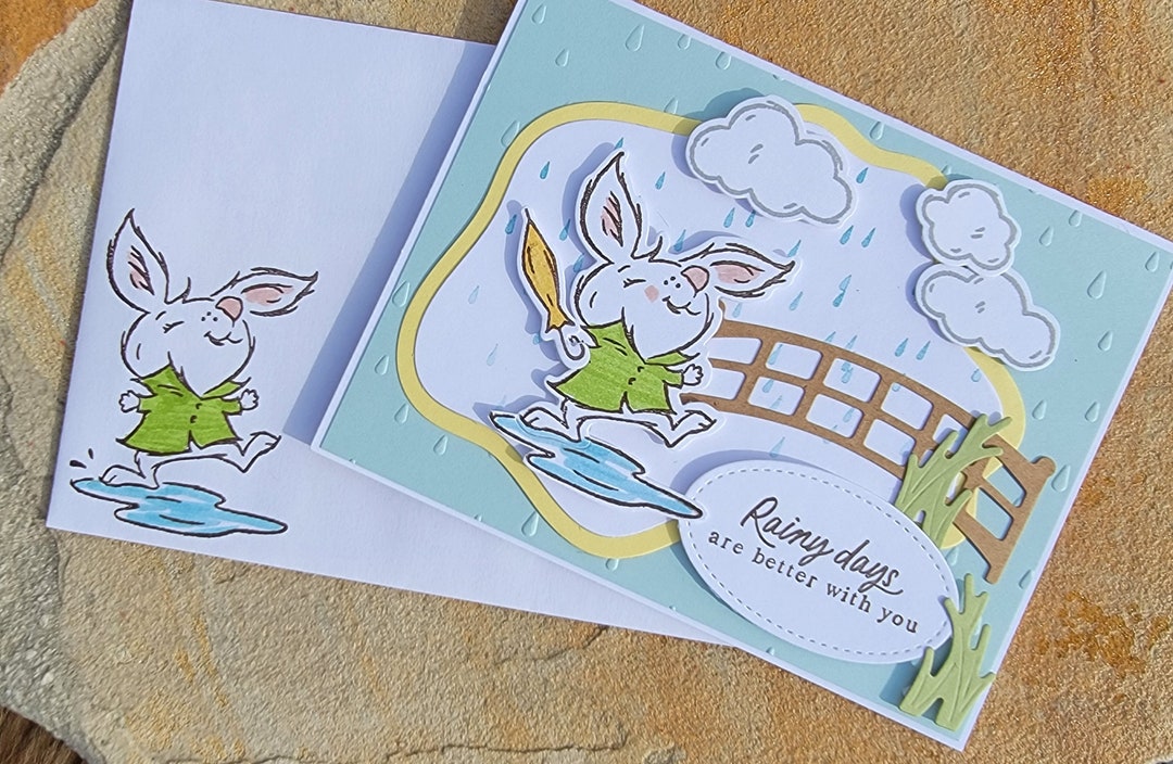 Handmade RAINY DAY Card, Stampin' Up! Playing in the Rain, Bunny ...