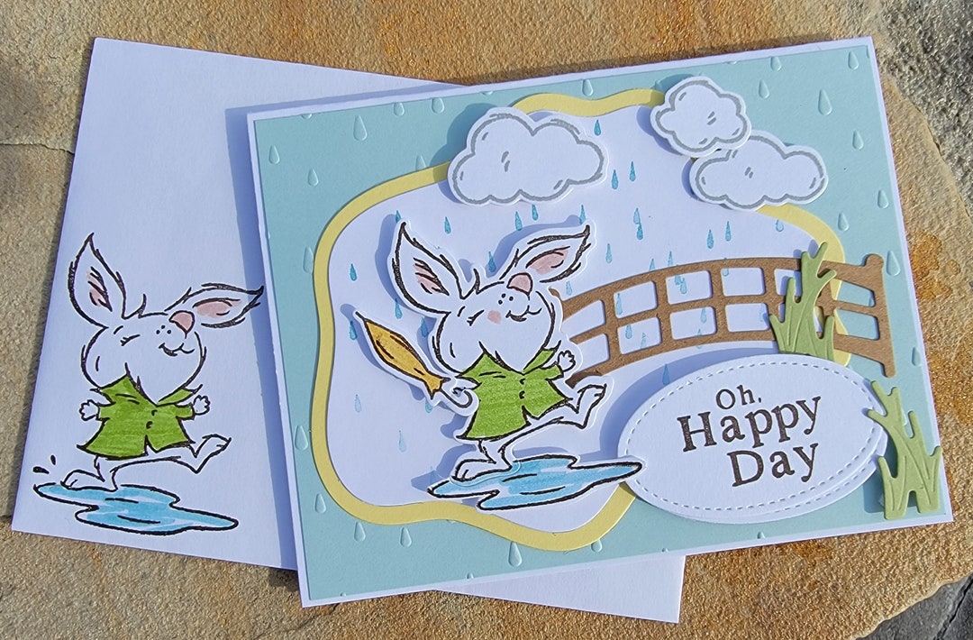 Handmade Oh, Happy Day Card, Stampin' Up Playing in the Rain, Bunny ...