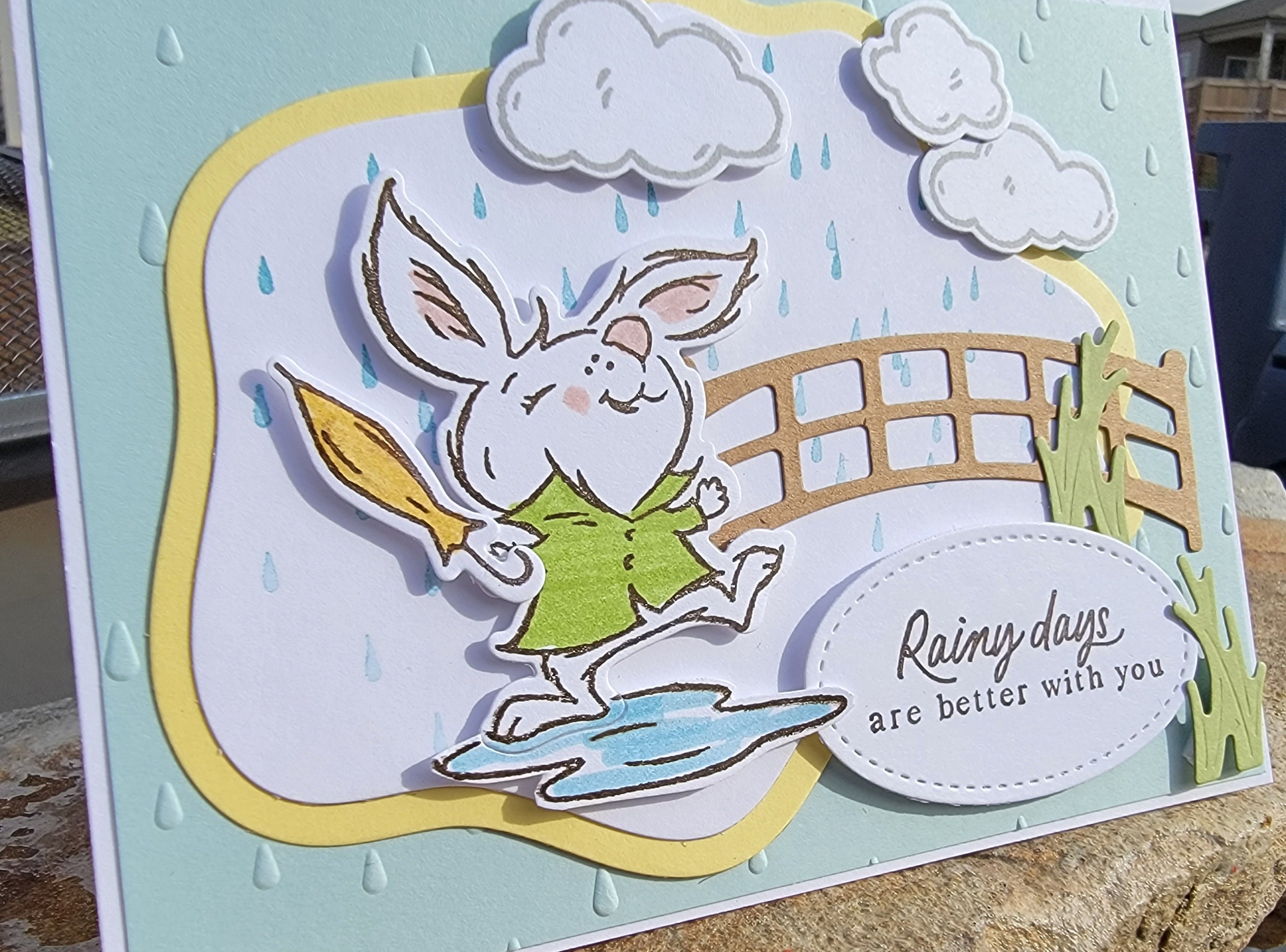 Handmade RAINY DAY Card, Stampin' Up! Playing in the Rain, Bunny ...