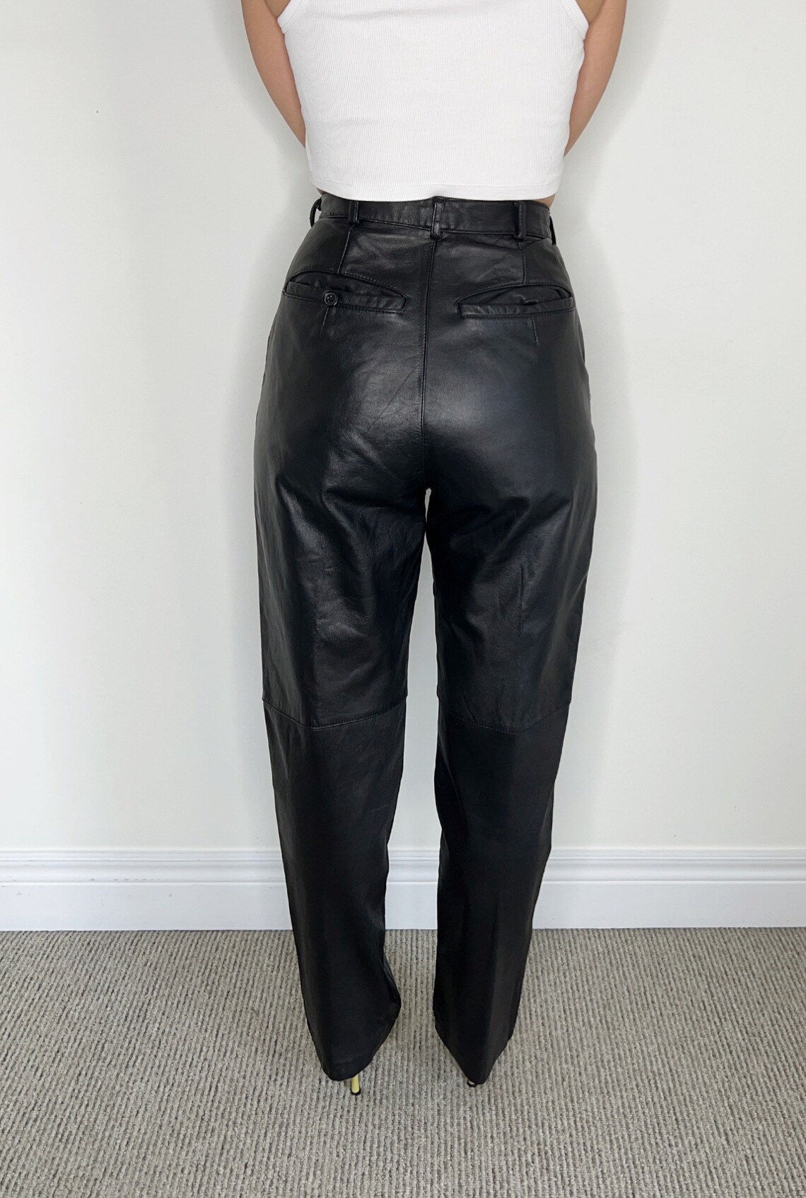 Vintage High Waisted Pleated Leather Pants 25 - Etsy