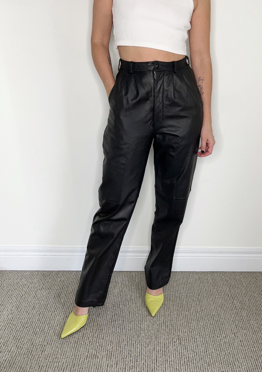 Vintage High Waisted Pleated Leather Pants 25 - Etsy