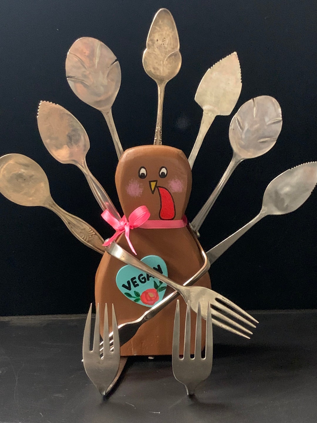 THANKSGIVING SILVERWARE TURKEY Table Centerpiece Wood - Etsy