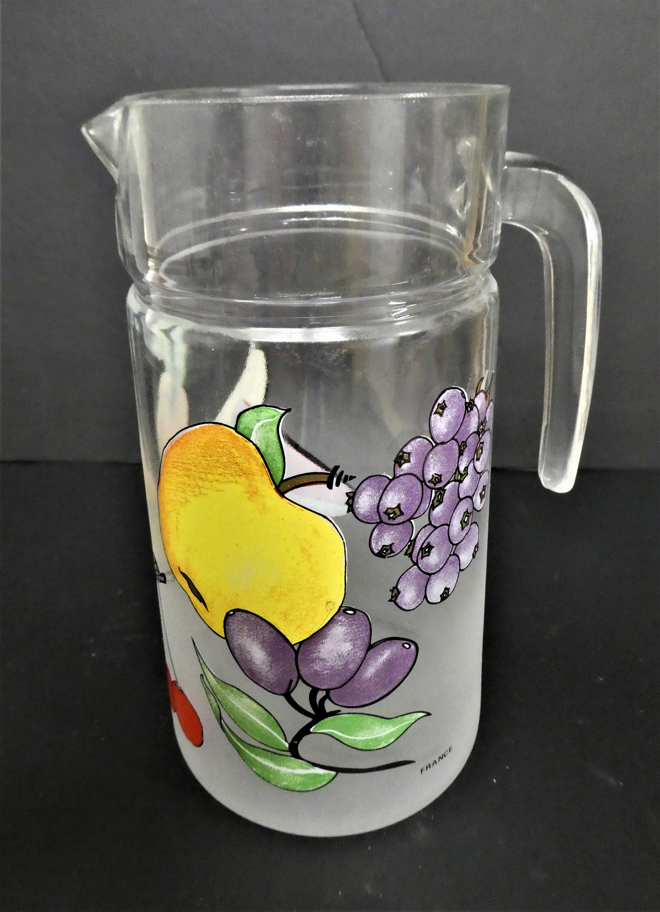 Vintage Frosted Fruit Pitcher Set/includes Pitcher and 6 Tall Glasses ...