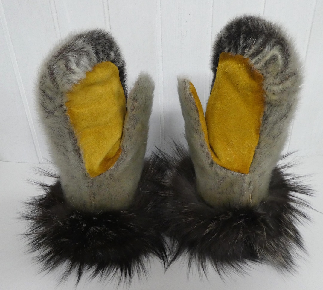 Authentic Fur Mitts Made in Canada, With Real Fur Trim/inuit Made Fur ...