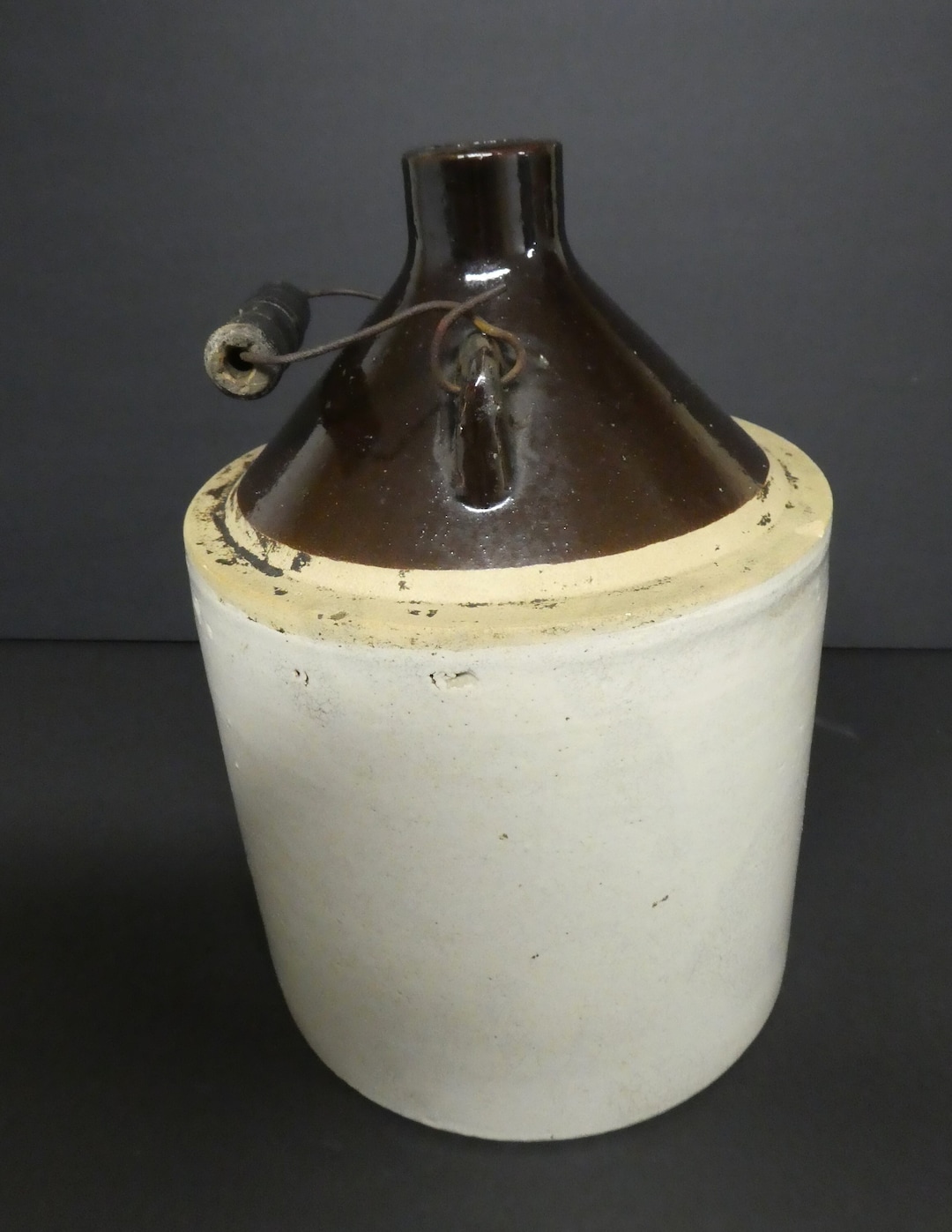Vtge Stonewarejug With Wire Bail and Wood Handle/antique Stoneware Jug ...