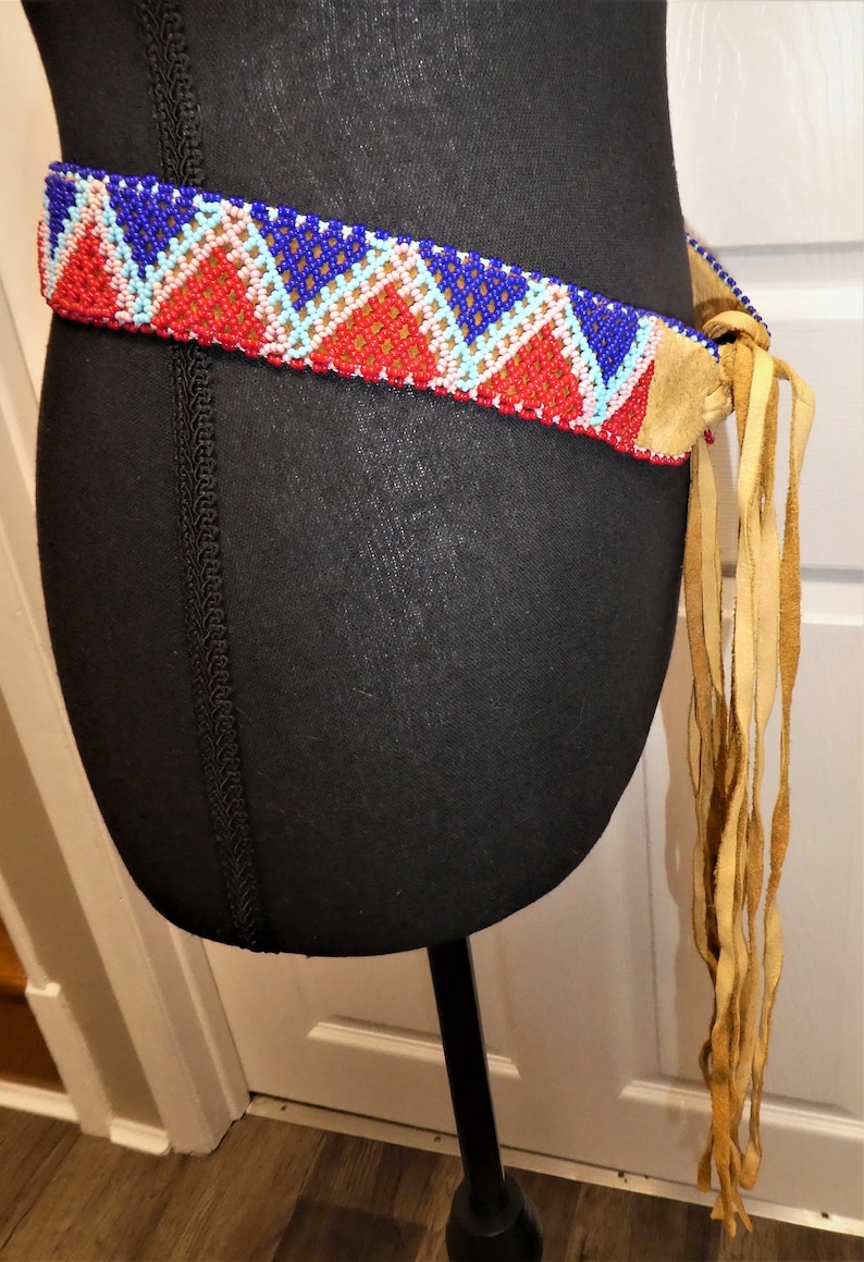 Indigenous BEADED LEATHER Belt/native American Wampum Belt/collectible ...