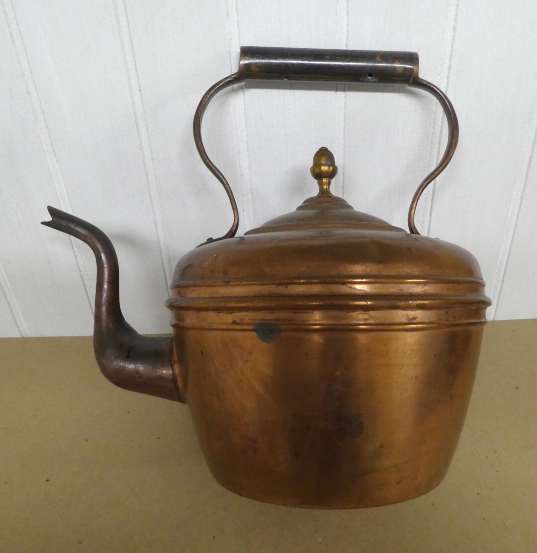 Antique LARGE Copper Kettle Teapot Acorn Finial/rustic Farmhouse Decor ...