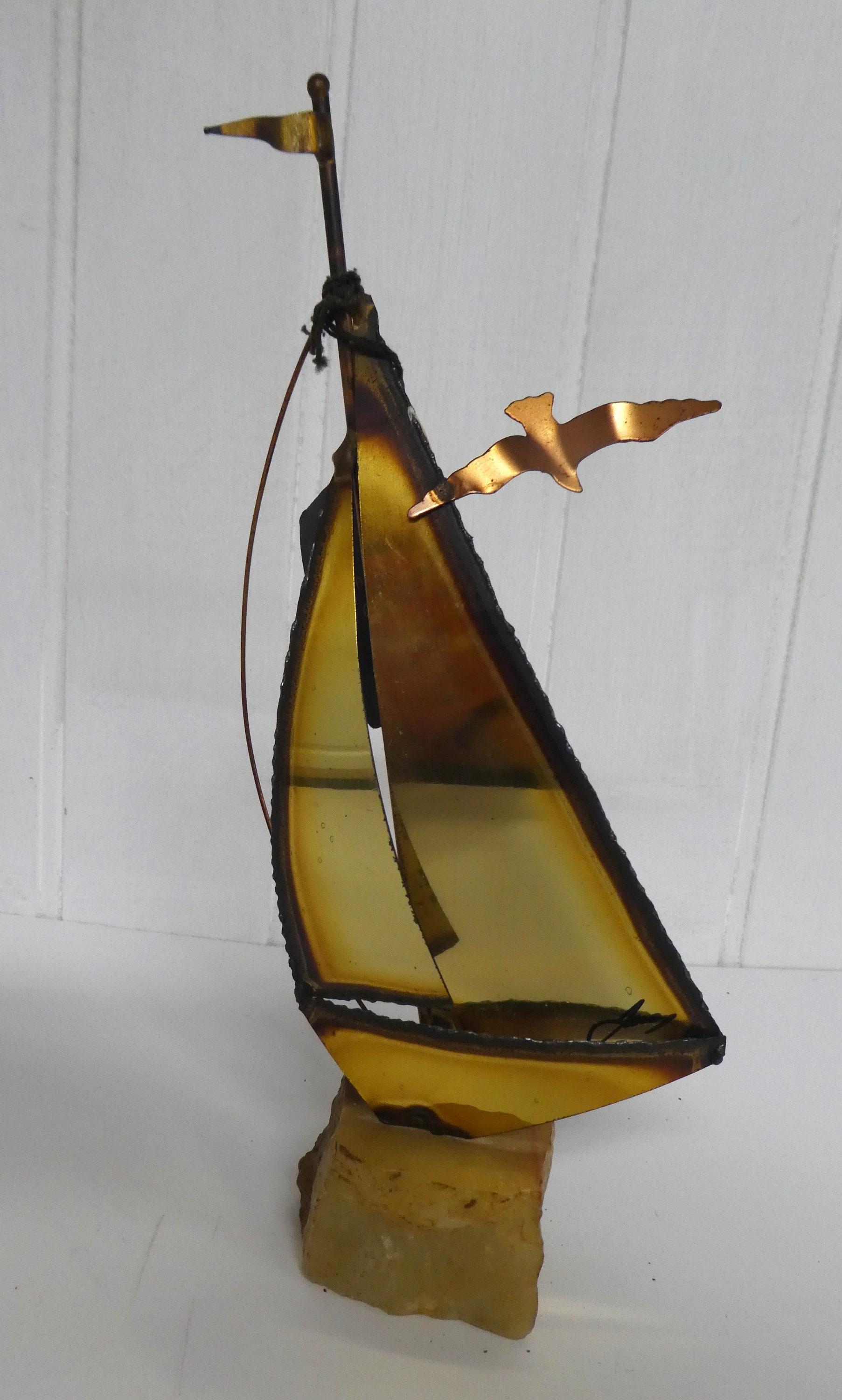 MCM Brass Sailboat Sculpture Signed Mario Jason/home Decor Nautical ...