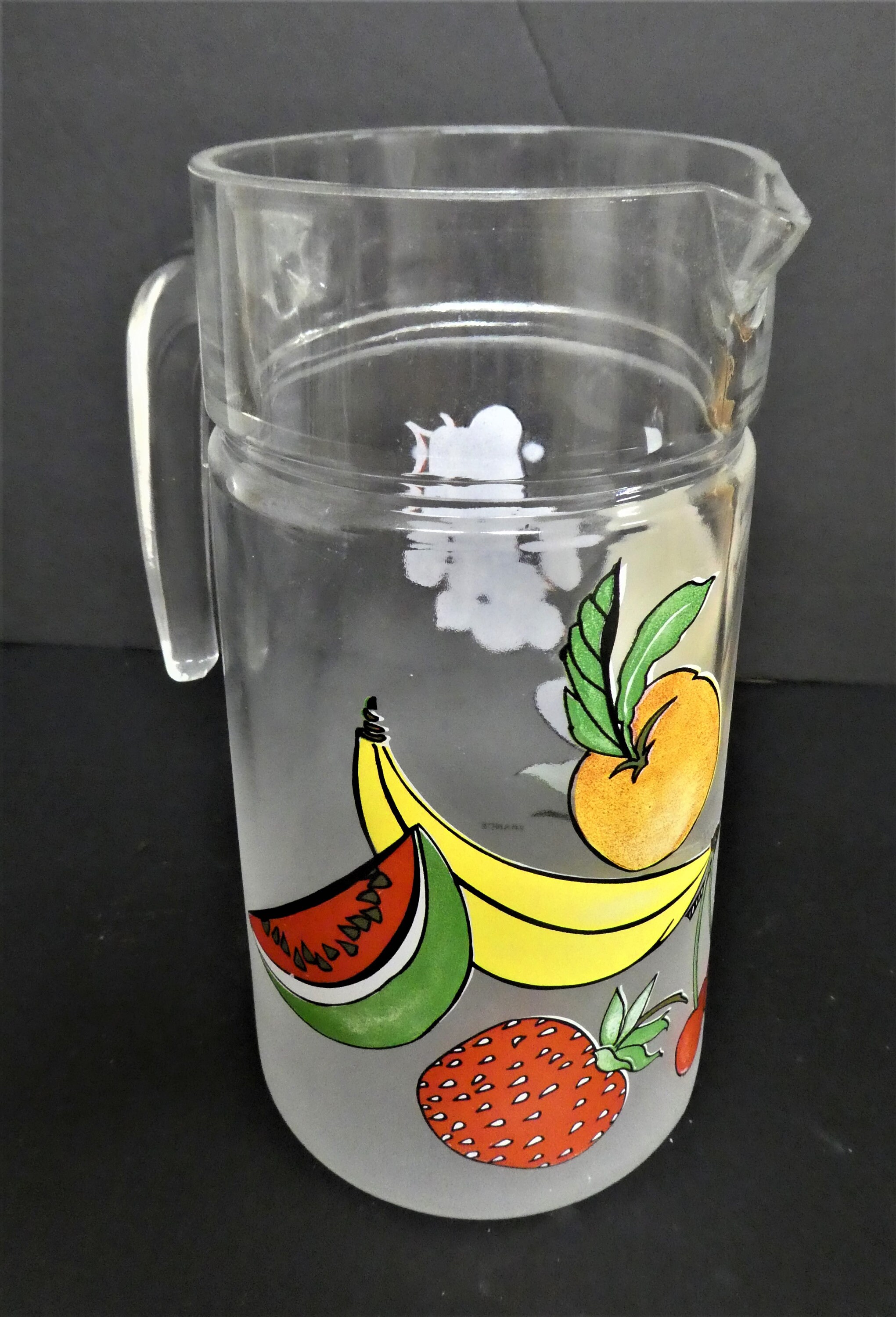 Vintage Frosted Fruit Pitcher Set/includes Pitcher and 6 Tall Glasses ...