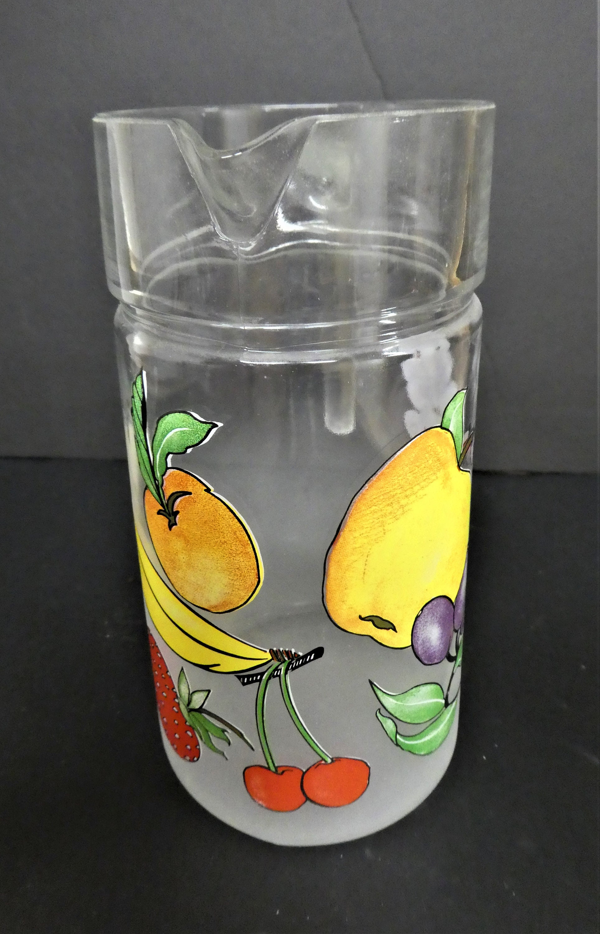 Vintage Frosted Fruit Pitcher Set/includes Pitcher and 6 Tall Glasses ...