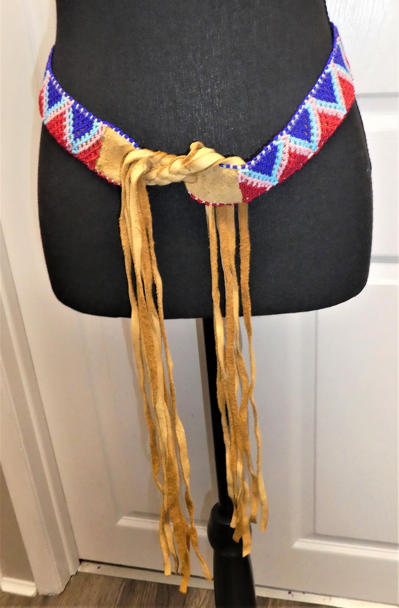 Indigenous BEADED LEATHER Belt/native American Wampum Belt/collectible ...