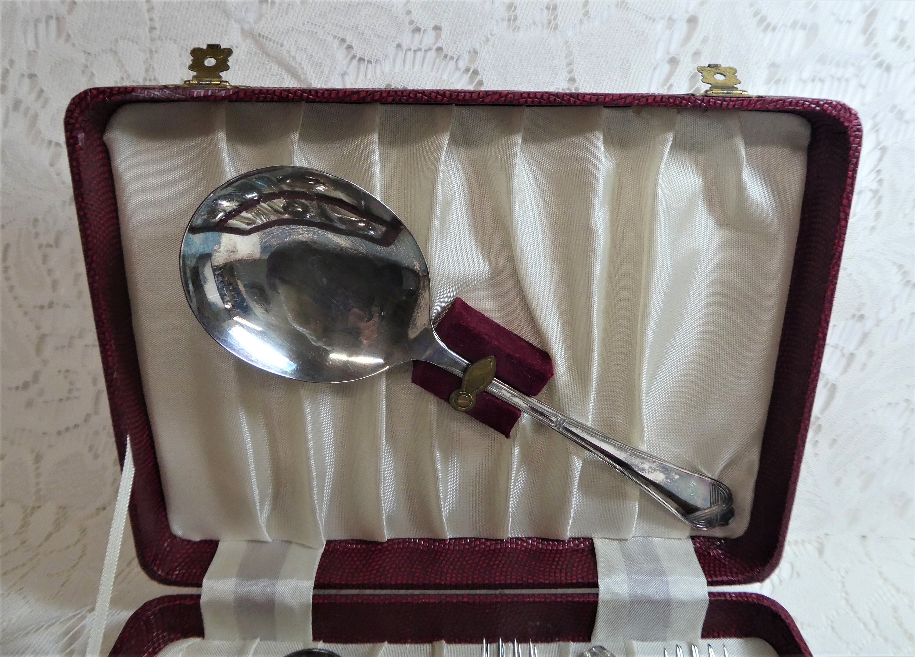 Vtg Boxed Set Silverplate EPNS Dessert Forks/spoons/serving Spoon/made ...