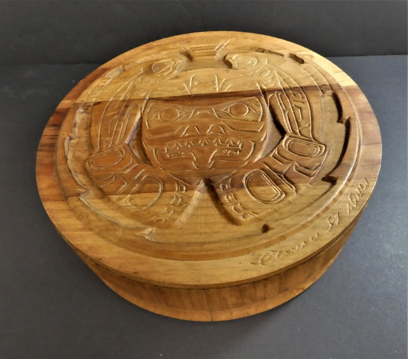 Haida Art Round Wooden Box/clarence Wells Cedar Box/canadian Native Art ...