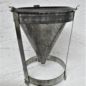 Vintage Metal Cone Sieve With Stand and Wooden Pestle/vtg Canning Sieve ...