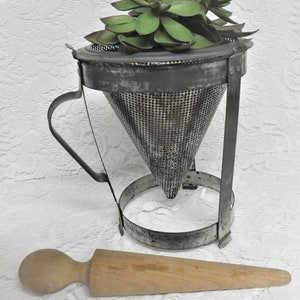 Vintage Metal Cone Sieve With Stand and Wooden Pestle/vtg Canning Sieve ...