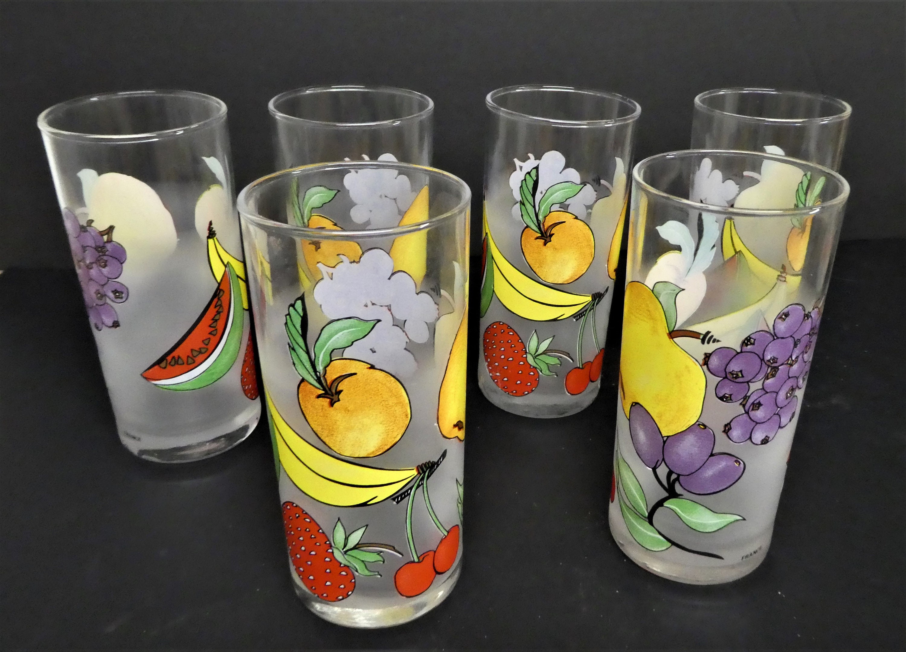 Vintage Frosted Fruit Pitcher Set/includes Pitcher and 6 Tall Glasses ...