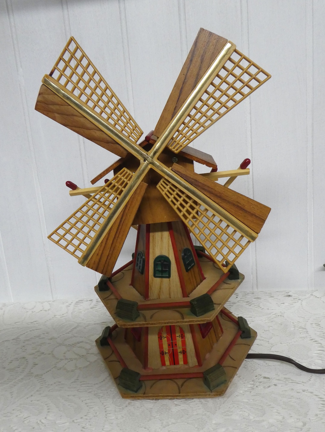 Vtg MCM Windmill Light/retro Table Desk Lamp, Light/decorative Wood ...