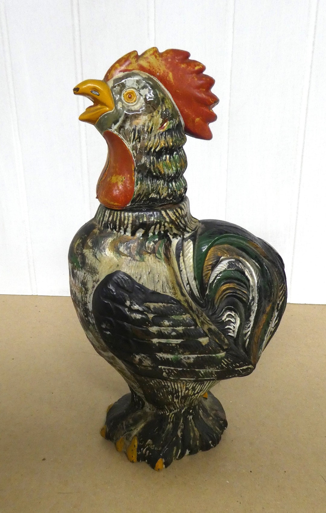 Viarengo Hand Painted Glass Rooster Decanter/vtg Bottle/farmhousedecor ...