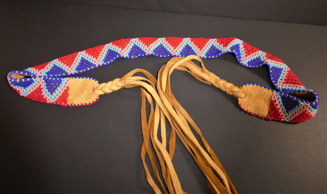 Indigenous BEADED LEATHER Belt/native American Wampum Belt/collectible ...