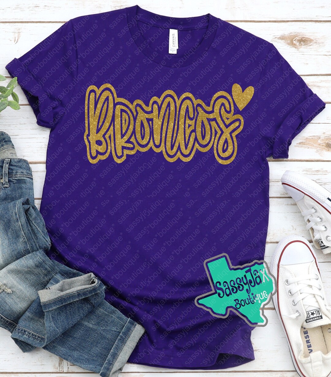 DENTON HIGH BRONCOS Spirit Wear Broncos Heart Purple unisexyouth/adult ...