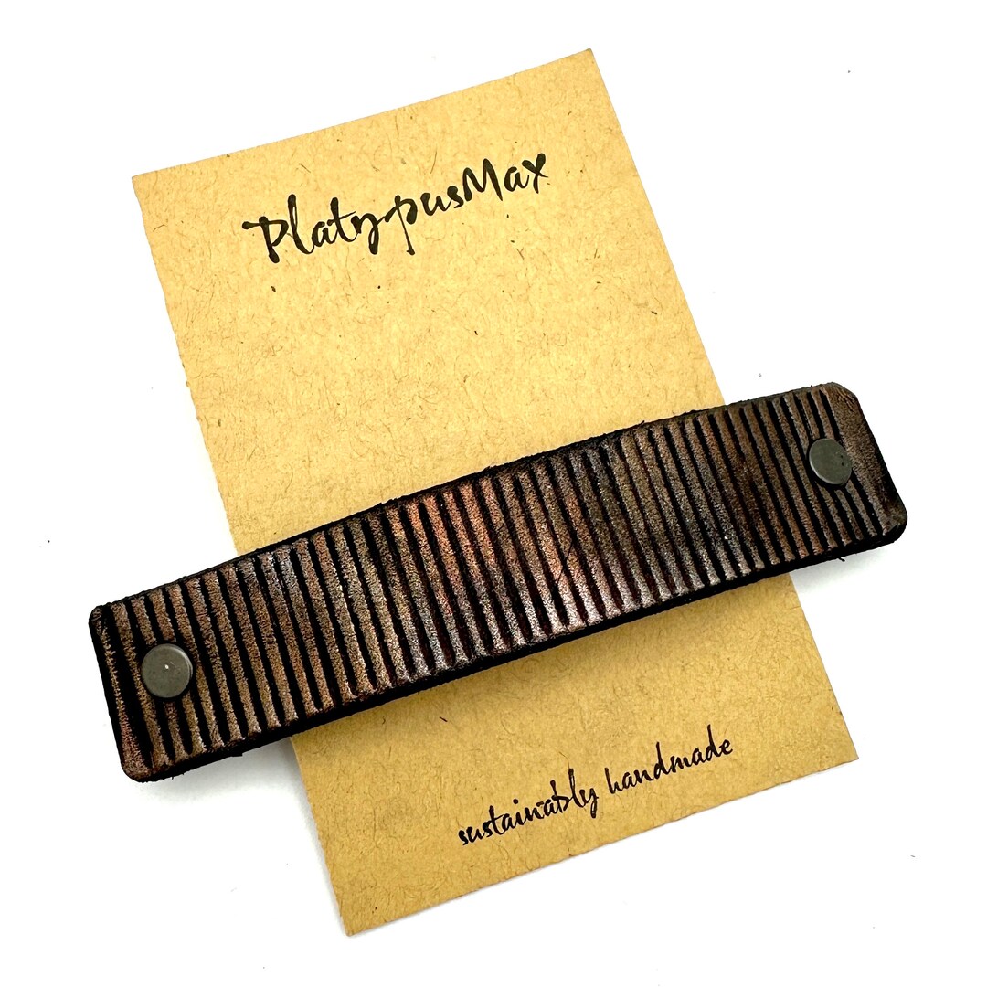 Rustic Barrette - Metallic Leather Lines Textured Leather - Mixed Dark ...