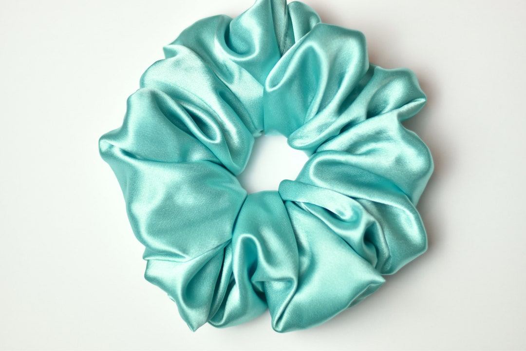 XXL Aqua Blue Satin Scrunchie, Jumbo Scrunchie, Satin Scrunchies, Blue ...