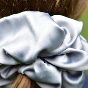 XXL Steel Gray Satin Scrunchies, Floral Gray Matte Satin Jumbo ...