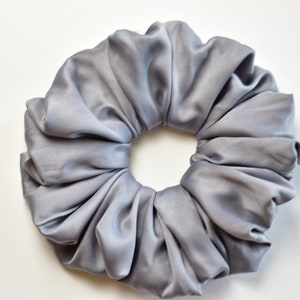 XXL Steel Gray Satin Scrunchies, Floral Gray Matte Satin Jumbo ...