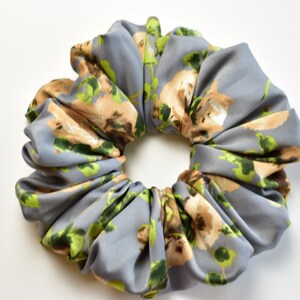 XXL Steel Gray Satin Scrunchies, Floral Gray Matte Satin Jumbo ...