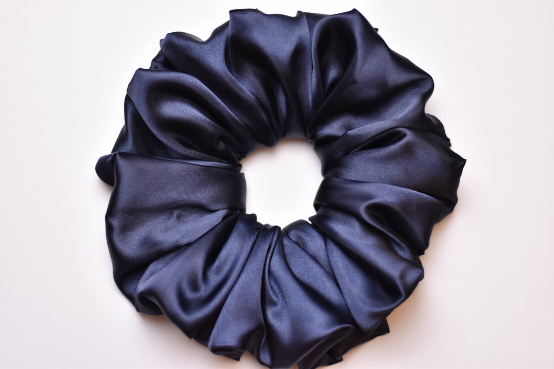 XXL Midnight Blue Scrunchie, Jumbo Navy Blue Satin Scrunchie, Extra ...