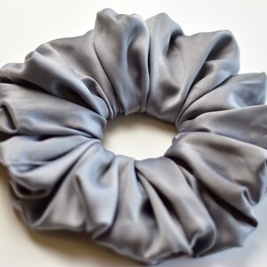 XXL Steel Gray Satin Scrunchies, Floral Gray Matte Satin Jumbo ...