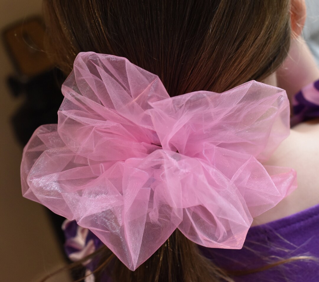 Oversized Pink Organza Scrunchie, Shimmery Jumbo Extra Large Scrunchy ...