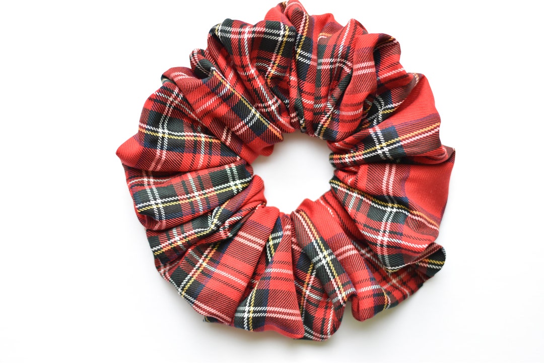 Big Red Tartan Scrunchie, Oversized Tartan Plaid Scrunchie, Christmas ...