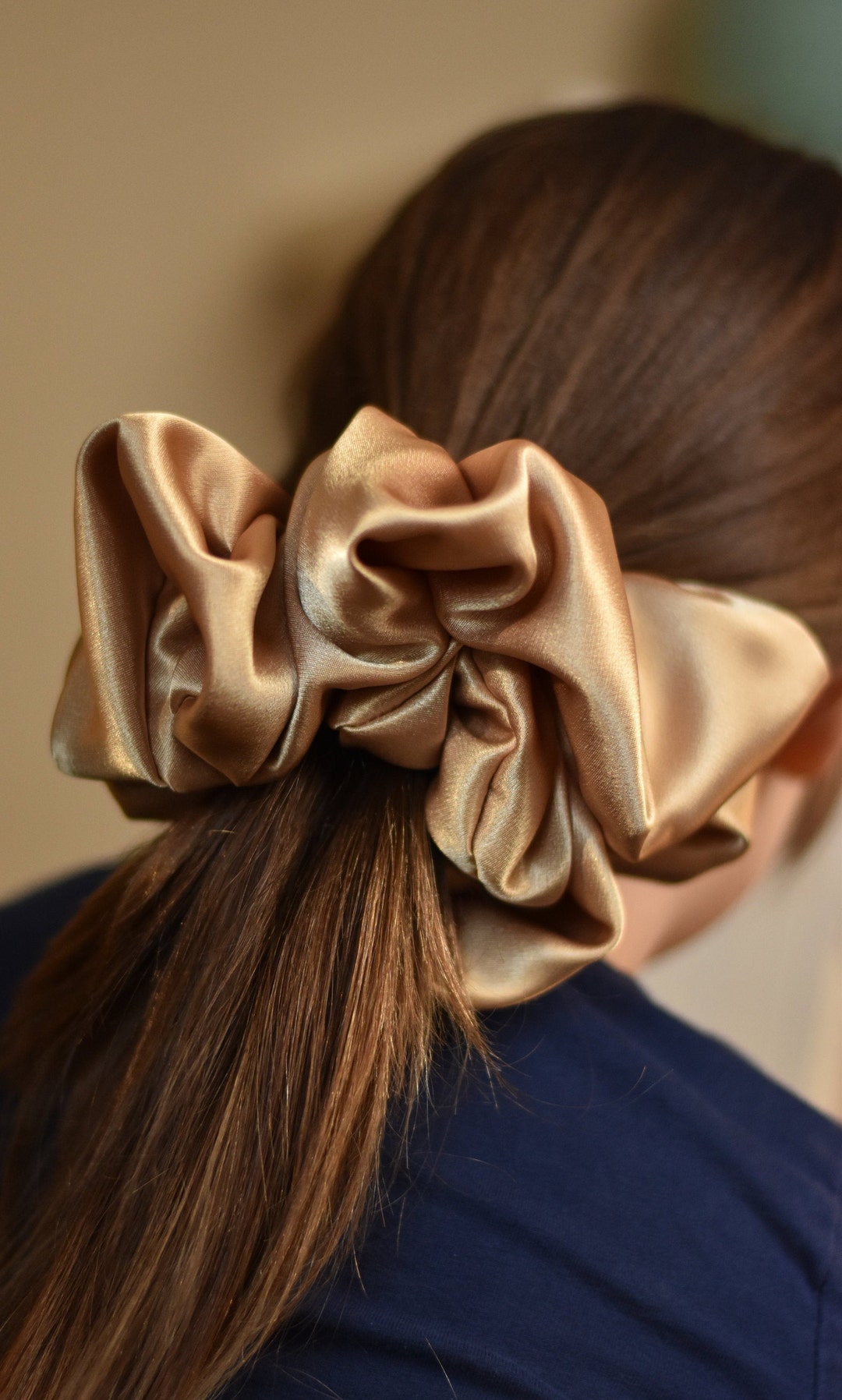 Oversized Gold Scrunchie Satin XXL Camel Beige Scrunchy - Etsy