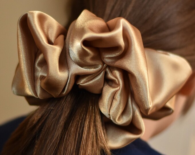 Oversized Gold Scrunchie, Satin, XXL Camel Beige Scrunchy, Golden ...