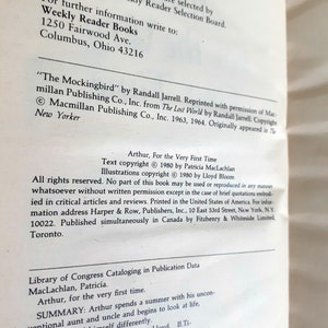 Arthur for the Very First Time, Patricia Maclachlan, Weekly Reader Book ...