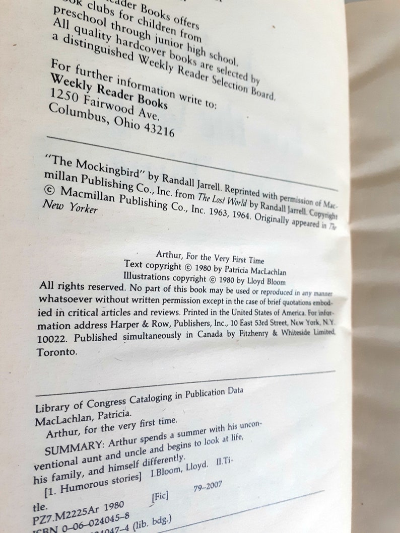 Arthur for the Very First Time, Patricia Maclachlan, Weekly Reader Book ...